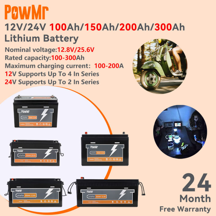 PowMr 12V24V 100-300AH LiFePo4 Battery, Solar Battery, Ebike Battery ...