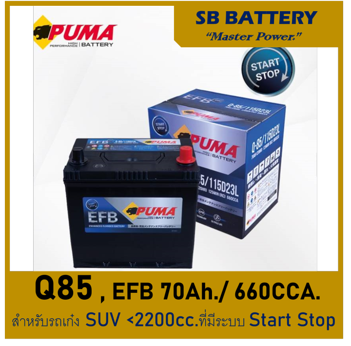💰คืนเงิน10%🎖แบตเตอรี่รถยนต์ PUMA รุ่น Q85 / EFB 65Ah./ พร้อมใช้ ไม่ต้องเติมน้ำตลอดอายุใช้งาน ...