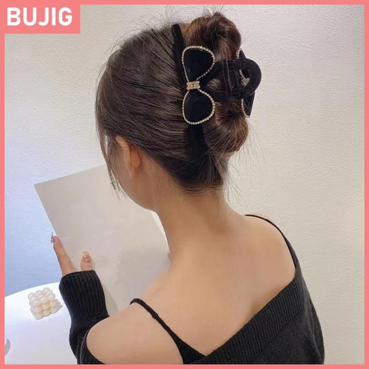 BUJIG คลิปหนีบผมหรูหราประดับด้วยพลอยเทียมมีดีไซน์ผูกโบว์กำมะหยี่อุปกรณ์ ...