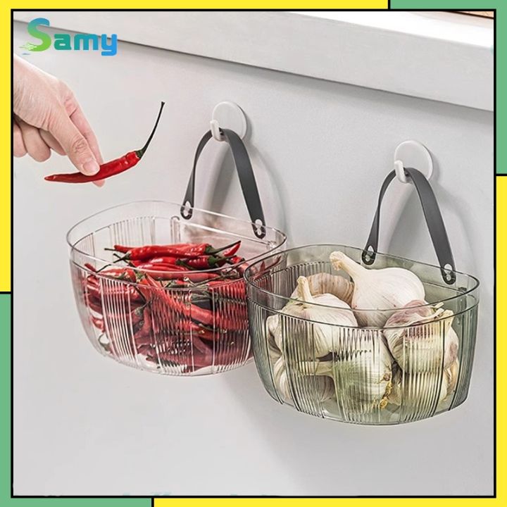 Onion, Ginger and Garlic Storage Basket Kitchen Wall Hanging Rack Food ...