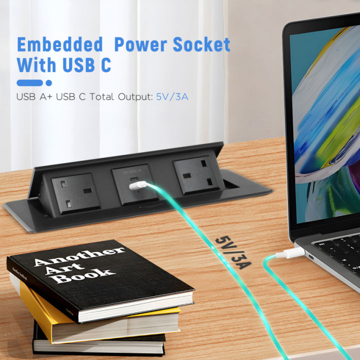 Desktop Power Socket With USB C, Aluminum Recessed Power Strip 2 UK ...