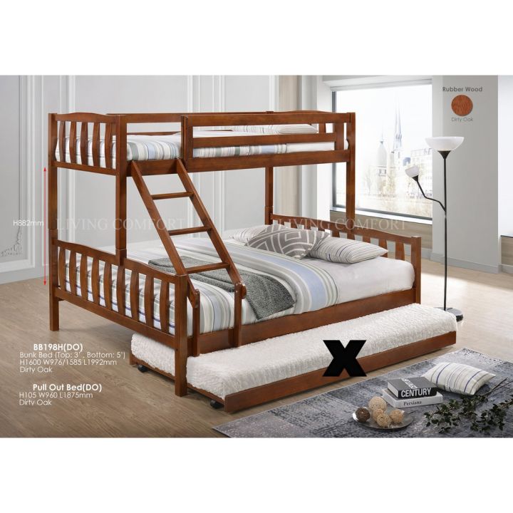ALLY Bunk Bed (Double + Single Bed Double Decker Wooden Bedframe ...