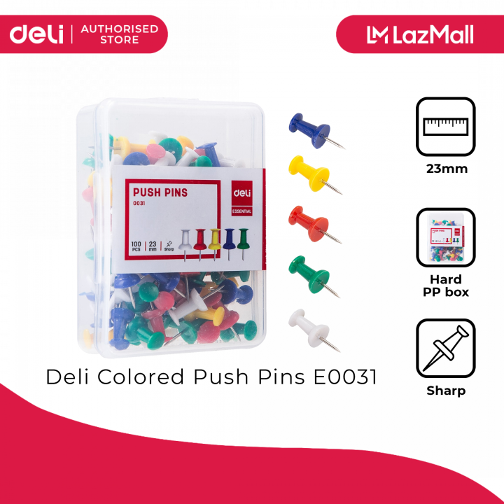 Deli Colored Push Pins 100pcs/box E0031 [75250031] | Lazada PH