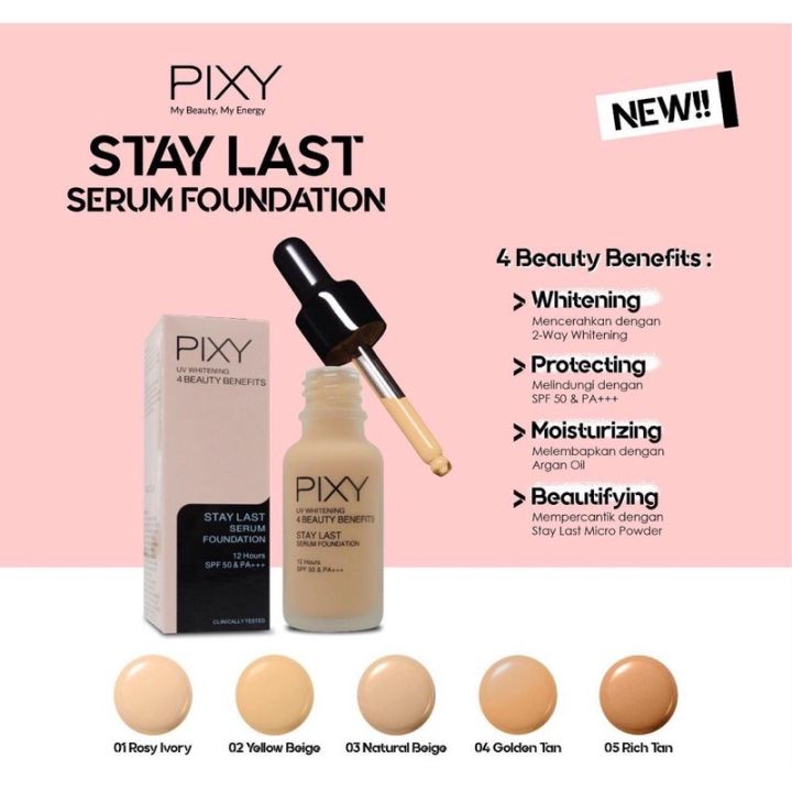 PIXY 4 BEAUTY BENEFITS STAY LAST SERUM FOUNDATION | Lazada Indonesia