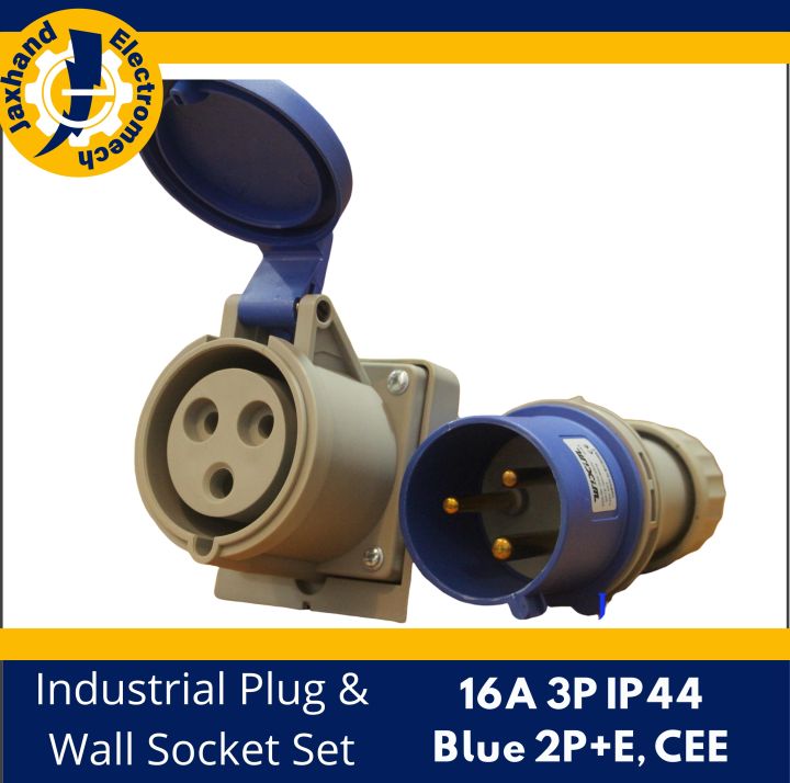 Industrial Plug & Wall Socket Set 16A 3P IP44 Blue 2P+E, CEE (Male ...
