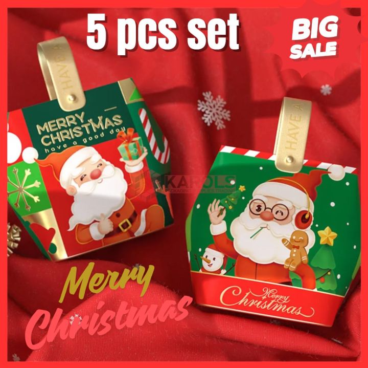 5PCS RANDOM Santa Claus Carton Christmas Eve Leather Tote Box Gift ...