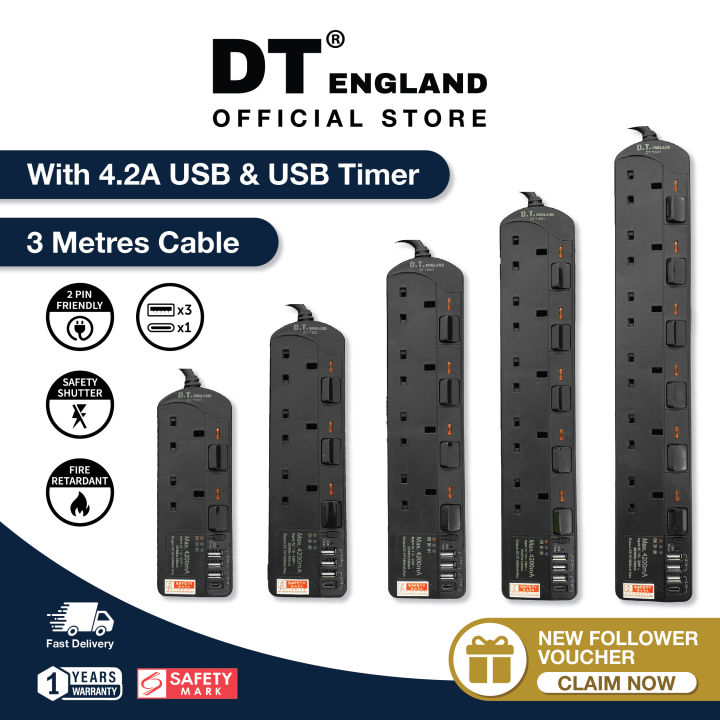 [BLACK SERIES] DT England TYPE C Charger and 4 USB Timer Extension ...
