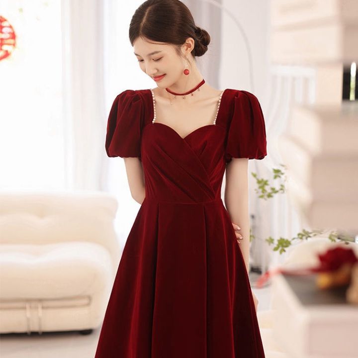 【Manila Ship】 Red Dress Pregnant Women Midi Banquet Evening Dress Red ...