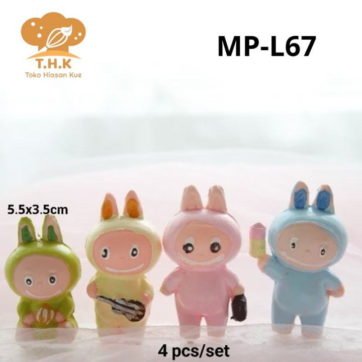 MP L67 - Hiasan Kue Cake Topper Figurin Plastik Labubu Isi 4 | Lazada ...