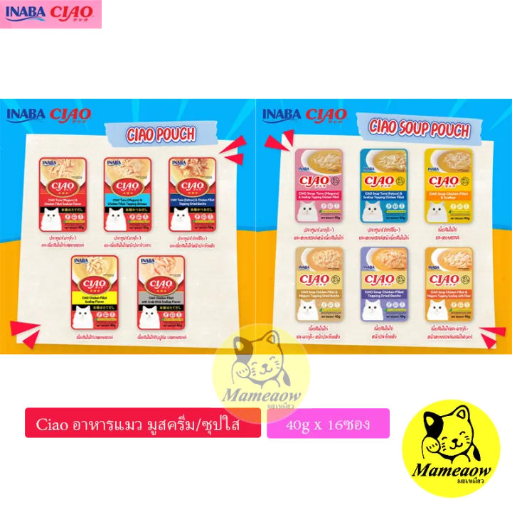 (16ซอง)Ciao เชาว์ อาหารแมวชนิดซุป/ชนิดเปียก 40gx16ซอง(กล่อง) | Lazada.co.th