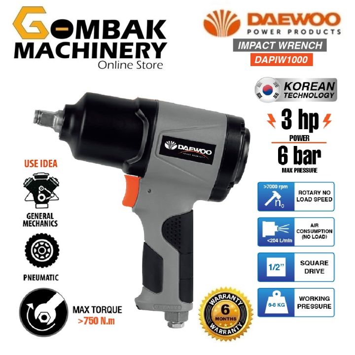 Daewoo 750N.m Professional Air Impact Wrench 1/2" DAPIW1000 | Twin Hammer | Pneumatic Tool ...