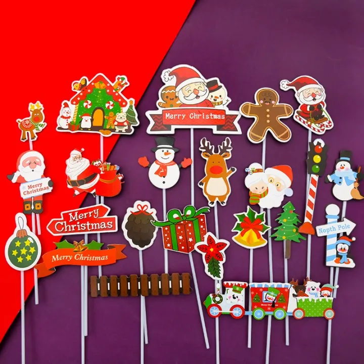 6Pcs/Set Merry Christmas Cake Topper Cupcake Toppers Flags DIY Cake for ...