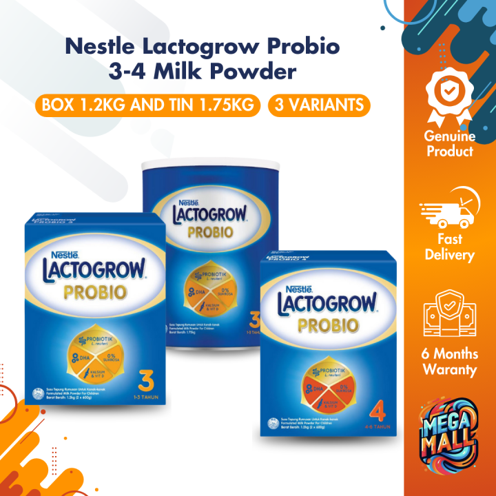 Nestle Lactogrow Probio 3-4 Milk Powder Box 1.2kg and Tin 1.75kg ...