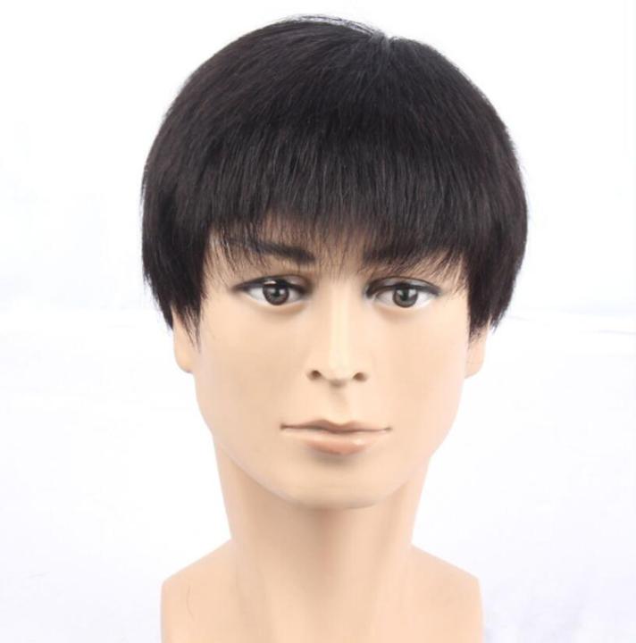 100% Real Human Hair Wig for Men Natural Breathable Male Wig Short Hair ...