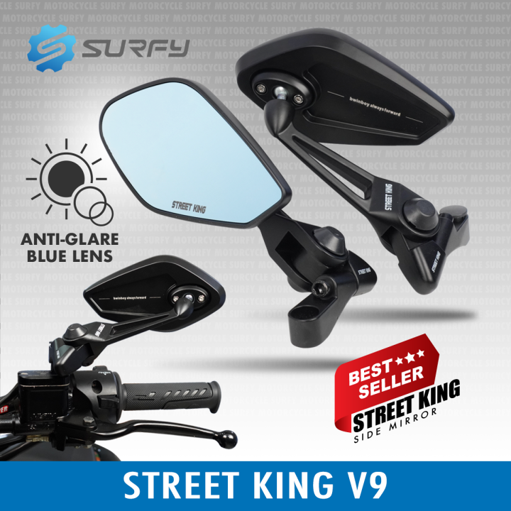 Street King Side Mirror V9 Wide View Version Alloy HD Clear Blue Lens ...