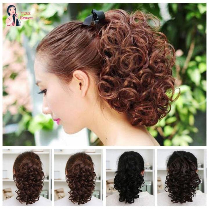 Y2K2 สังเคราะห์สังเคราะห์สังเคราะห์ วิกผมหางม้า หยิกหยักศก การต่อผม ผม ...