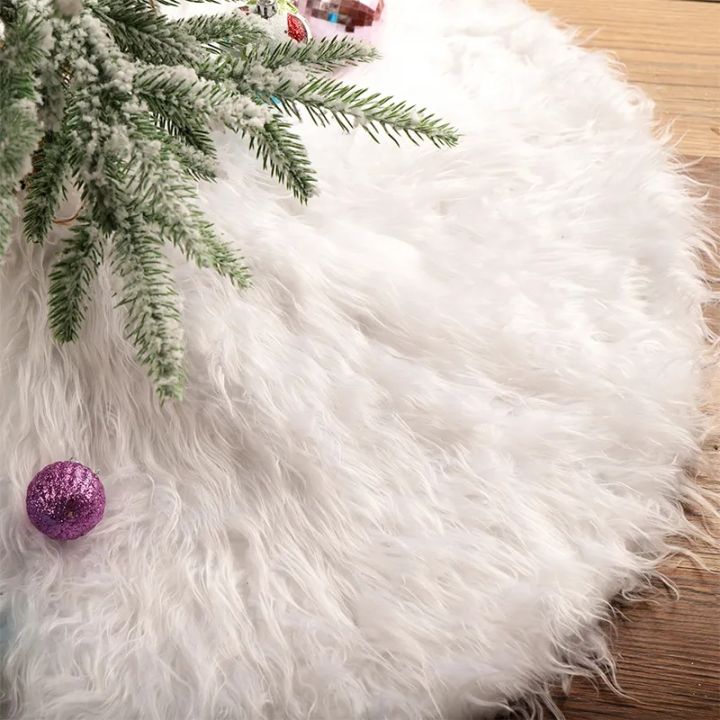 Plush Christmas Tree Skirt White Faux Fur Xmas Trees Carpet Mat for New ...