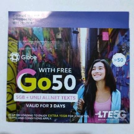 COD GLOBE PREPAID SIM CARD LTE 5G FREE Go50 5gb + free unli text for 3days | Lazada PH