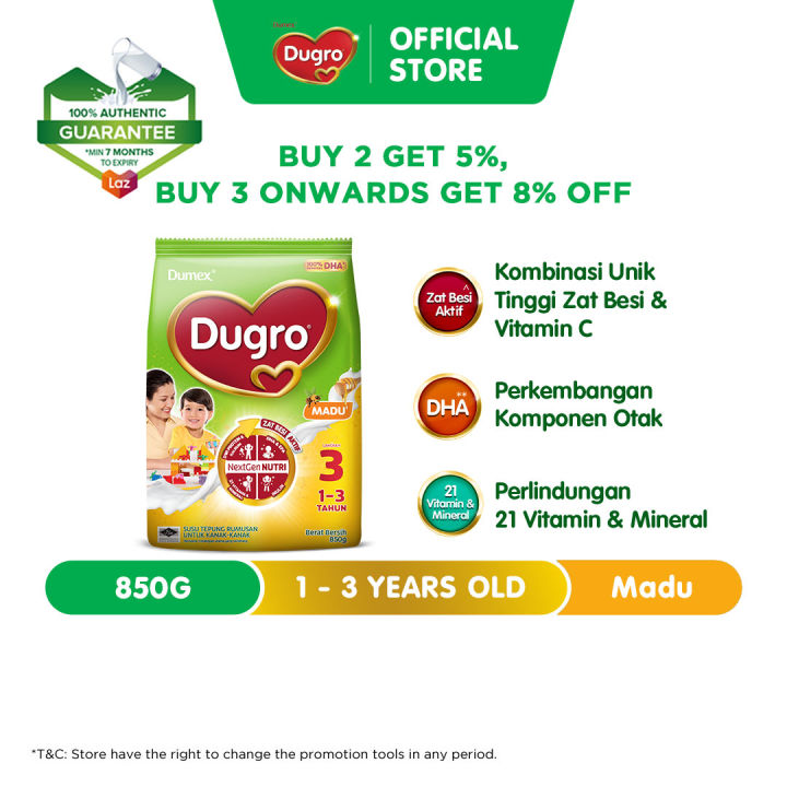 Dumex Dugro Step 3 Honey/Madu Growing Up Milk Formula 1 - 3 years 850g ...