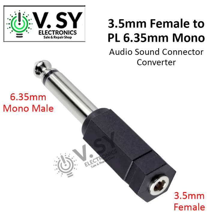 Plastic Female 3.5mm Jack to Male PL 6.35mm Mono Plug Connector Adapter ...