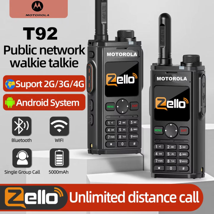 MOTOROLA T92 Walkie Talkie zello radio 4G Long Range Sim Card Global POC Android Bluetooth Cell ...
