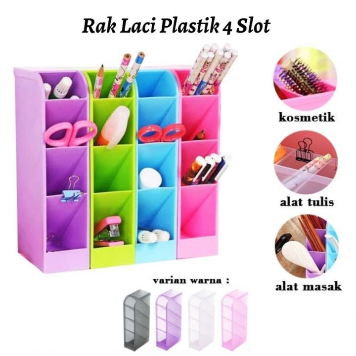 Rak Mini 4 Sekat / Rak Laci Plastik 4 Slot Pulpen Spidol Tempat ...