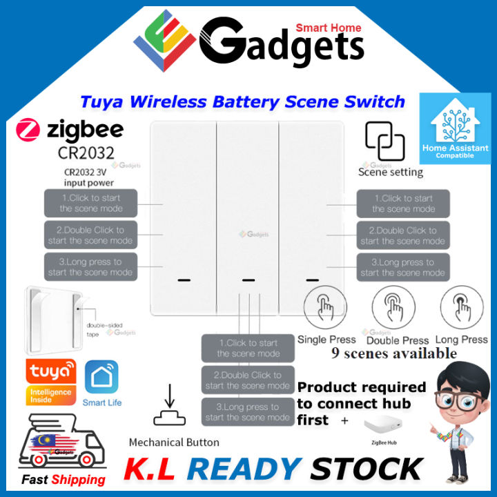 Tuya Wireless Battery Switch 2 Way Solution 3 Scenes Per Push Button ...