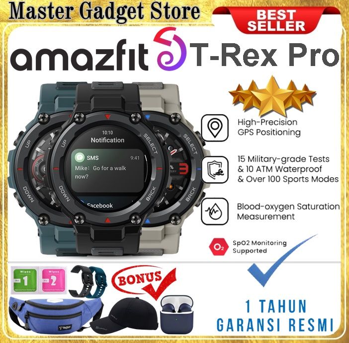 Amazfit T-Rex Pro Smartwatch STD Military Sp02 Garansi Resmi - Black | Lazada Indonesia