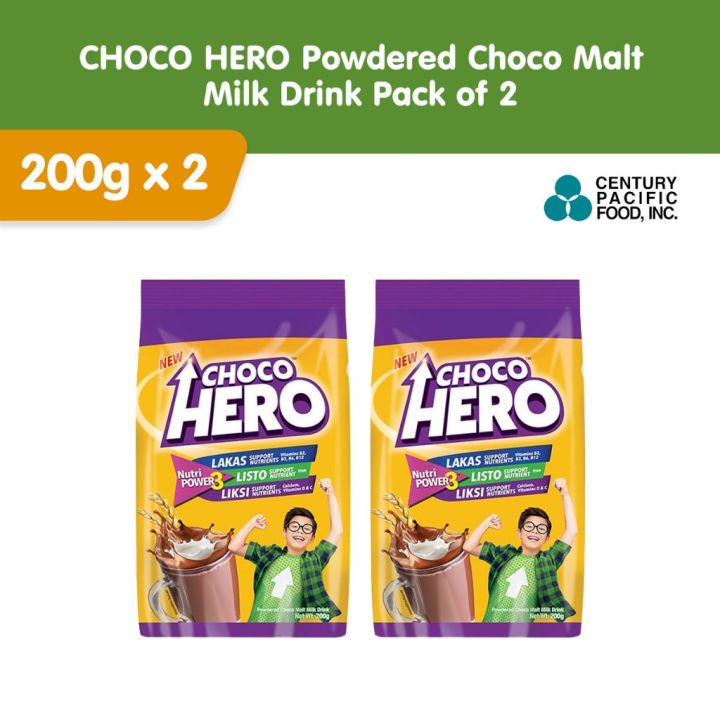 CHOCO HERO Powdered Choco Malt Milk Drink 200g x2 | Lazada PH