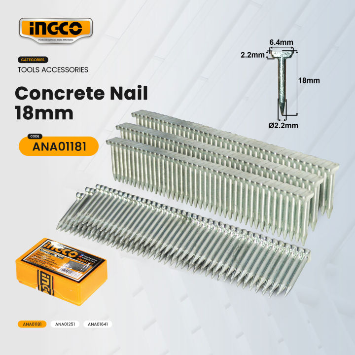 INGCO 1000pcs 18mm / 25mm / 64mm Concrete Nail HT2 | Lazada PH