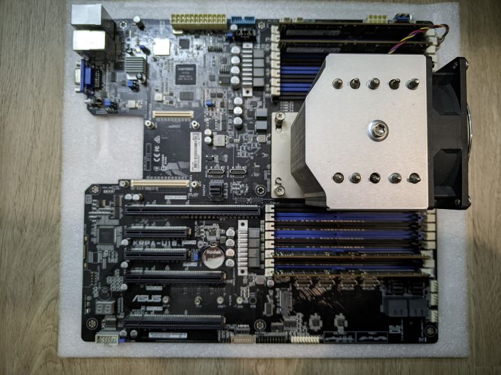 Asus KRPA-U16 EATX EPYC server motherboard with EPYC 7D12 and 4U cooler ...