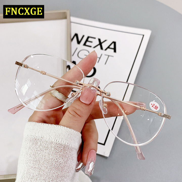 FNCXGE แว่นตาสายตาสั้น 0.0 ถึง -4.0 ผู้ชาย ผู้หญิง กรองแสงสีฟ้า แฟชั่น สไตล์เกาหลี โลหะ หยดน้ำ ...