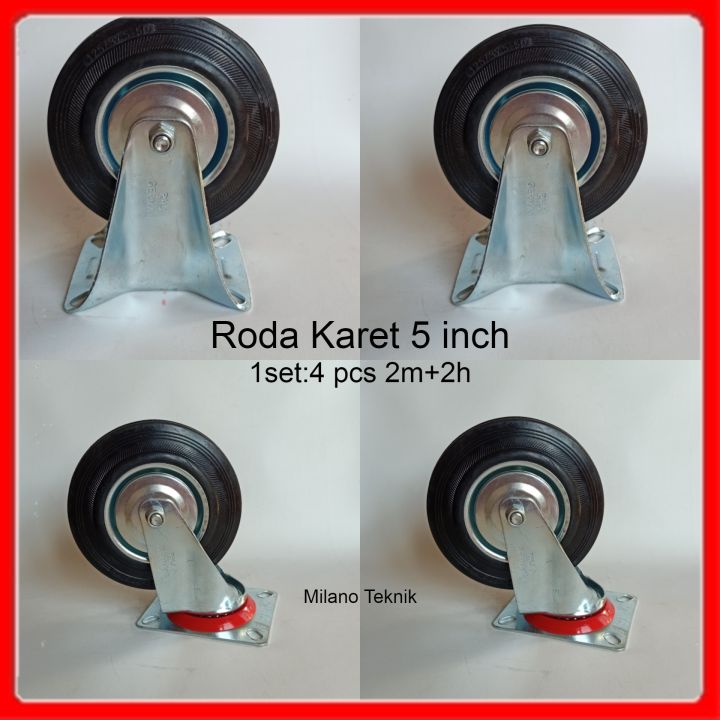 Roda Troli 5 inch 1Set (2hidup+2mati) Roda Karet / Roda Troly / Roda ...