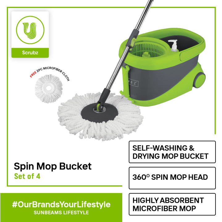 SCRUBZ Premium 360° Microfiber Spin Mop with Bucket Tornado Mop Easy ...