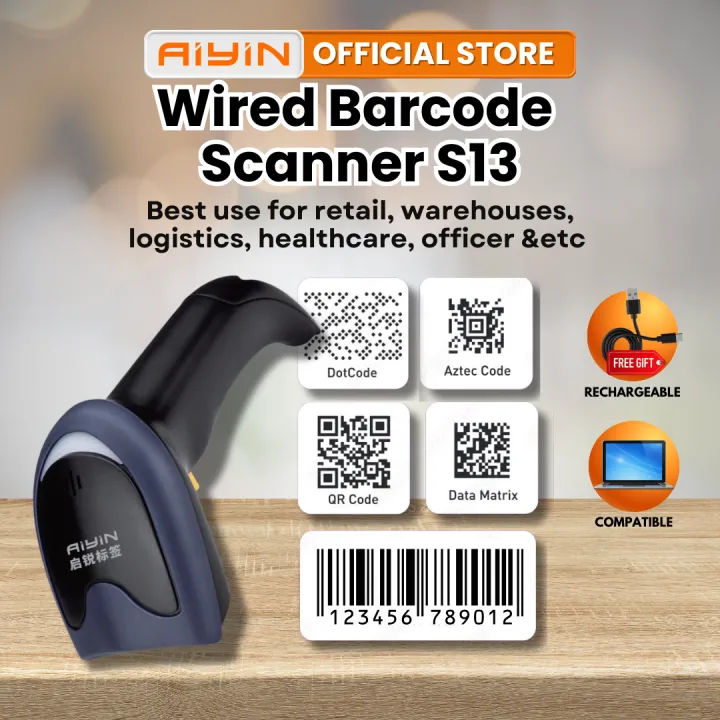 AIYIN Barcode Scanner S13 USB Bar Code Scanner Cashier Wired Scan ...