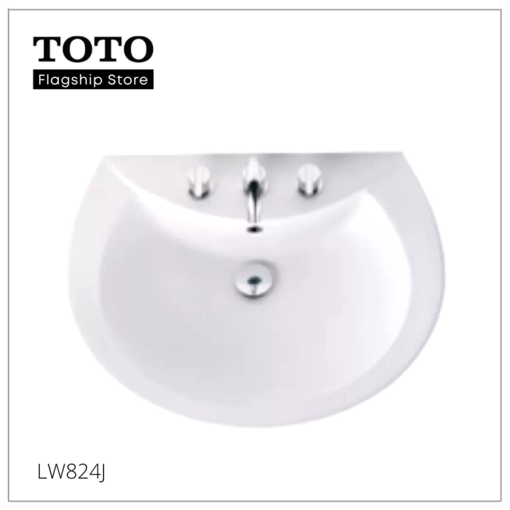 TOTO LW824J Semi-Recessed Basin White (3 Tap holes) w/o tap fittings ...