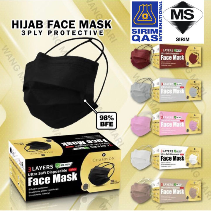 HEADLOOP HIJAB COLOUR DISPOSABLE FACE MASK BPE>95% HYGIENE HIJAB ...