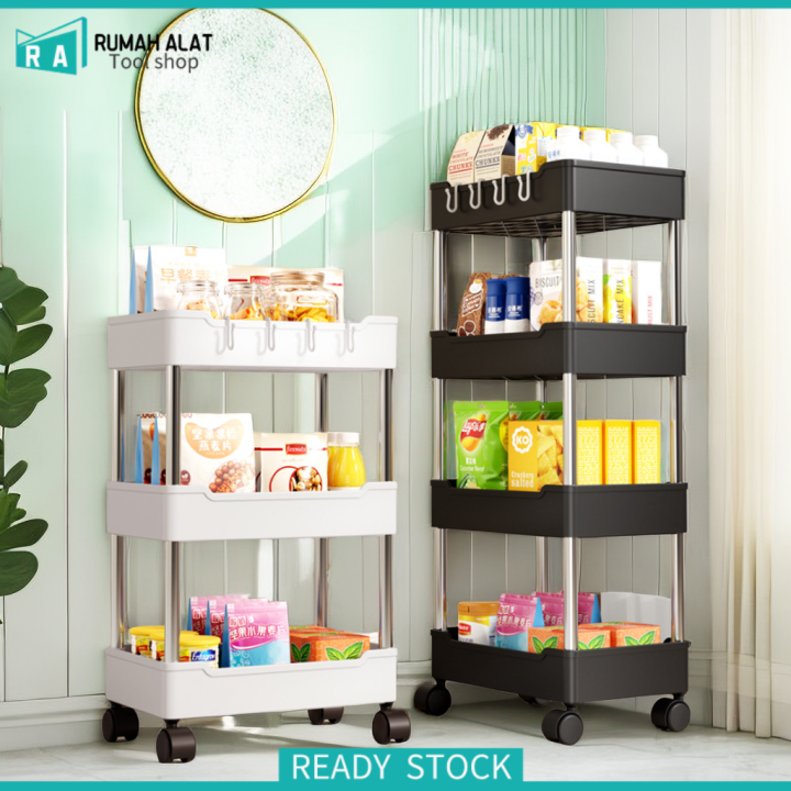 3/4 Tier Trolley Rack Multifunction Plastic Storage Cart Office Shelves ...