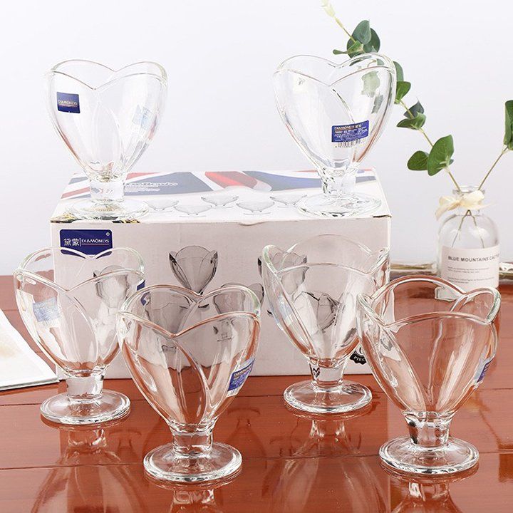Hộp 6 ly thủy tinh đựng kem đúc bầu KB057 / ly kem 260ml (1 ly) / ly ...