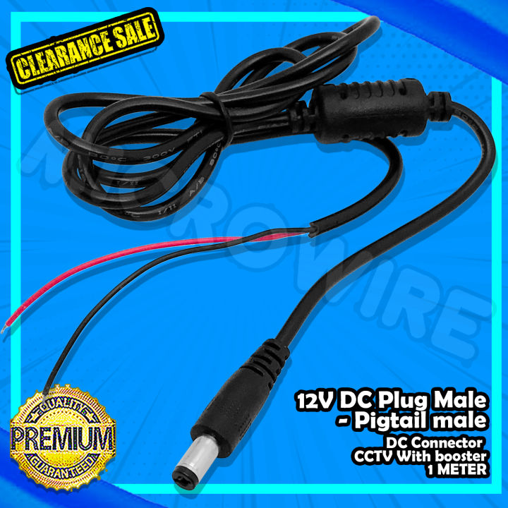 12V DC Plug Male - Pigtail male - DC Connector With booster 1 Meter ...