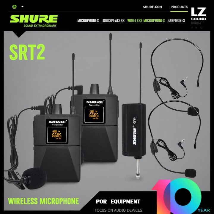 SHURE SRT2 UHF Professional Wireless Microphone Headset Lapel headclip ...