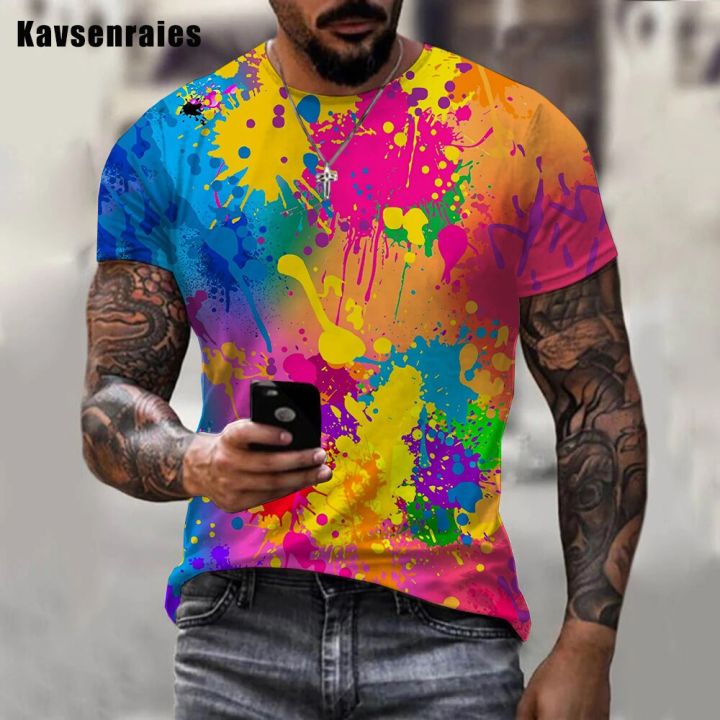 Drop Shipping Rainbow Paint Splatter Print T-shirt Men Women Hipster 3D ...