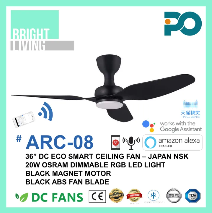 PO ARC 36/46" Smart WIFI-Enabled DC Ceiling Fan with 20W Dimmable RGB ...
