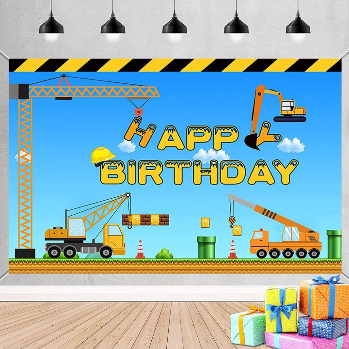 Construction Theme Happy Birthday Backdrop Dump Truck Crane Birthday ...