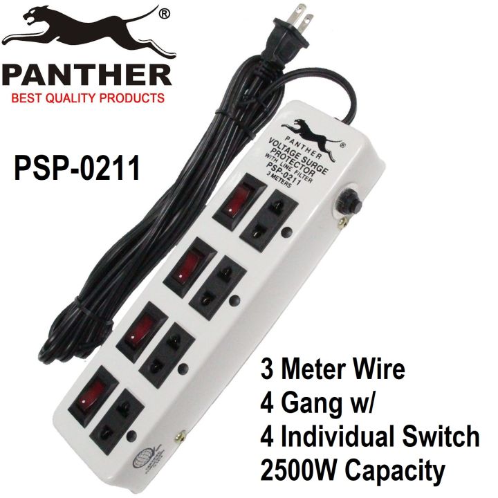 Panther 4-Gang Voltage Surge Protector 4 Outlets Extension Cord 3 meter ...