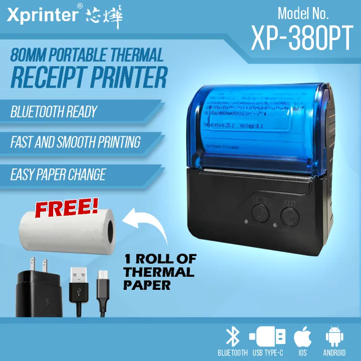 Xprinter XP-380PT Bluetooth 80mm Thermal Portable Printer Receipt Bill ...