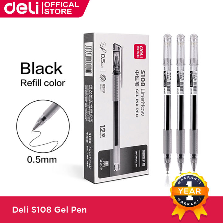 Deli 12Pcs Ballpen Gel Pen 0.5/0.7mm Black Blue Ink Sign Pens Student ...