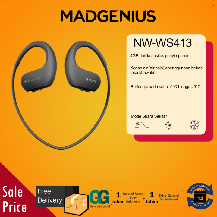 Sony Original NW-WS413 / NW WS413 / NWWS413 Black 4GB Waterproof MP3 ...
