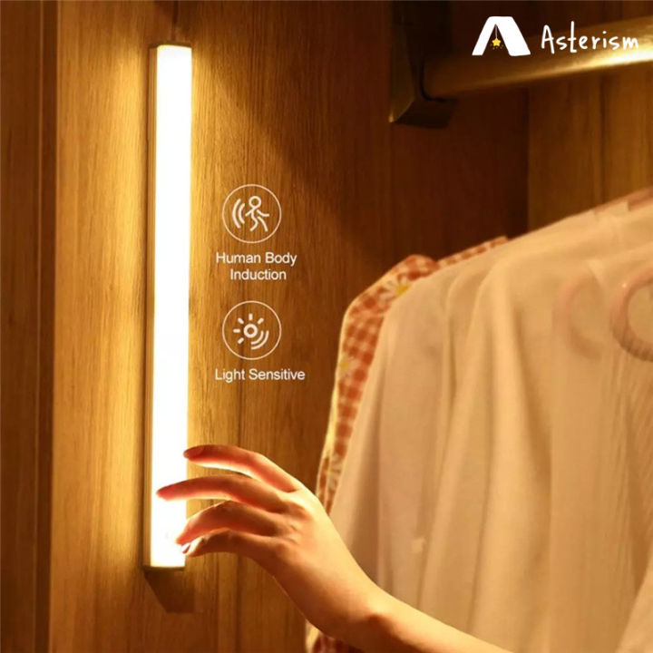 LED Induction Cabinet Light Rechargeable Warm/White Wireless PIR Motion ...