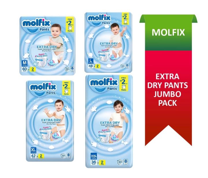 Molfix Extra Dry Pants Jumbo Pack ( S/M/L/XL/XXL ) | Lazada